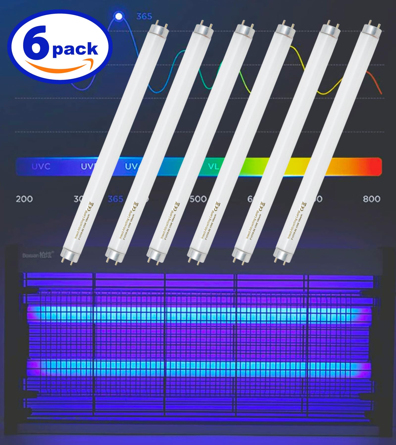 amgolibi 18 Inch 15 Watt Black Light Bulb F15T8/BL Replacement T8 BL Fluorescent Lamps for 30W Machine 350BL 365-nm Blue Light 6 Count