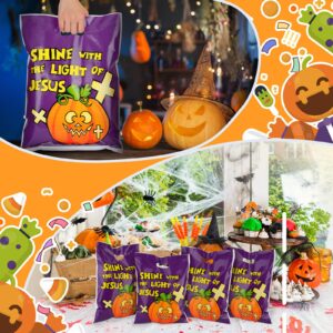 72 Pcs Halloween Christian Pumpkin Plastic Bags 12 x 17 Inch Halloween Treat Bags with Handle Halloween Goody Gift Bags for Trick or Treat Bags Halloween Party Favor