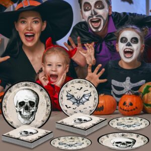 DYLIVeS Halloween Party Plates and Napkins Set, 150 Pcs Halloween Skull Bats Tableware for Boys Adult Happy Halloween Party Supplies Disposable Dinnerware Holiday Halloween Decorations, Serve 50