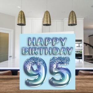 95th Birthday Card for Men - Blue Glitter Party Balloon - Happy Birthday Cards for 95 Year Old Man Great Grandpa Pop Pops Dad Papa Gran, 5.7 x 5.7 Inch Ninety-Five Ninety-Fifth Greeting Cards Gift