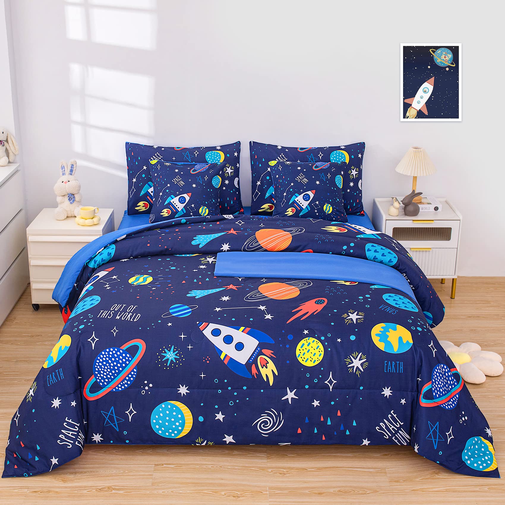 Kids Bedding Sets for Boys Girls Space Bedding,Galaxy Bedding Full Size,Kids Comforter Sets Boys 7pieces,Full Size Bedding Sets with Comforter and Sheets