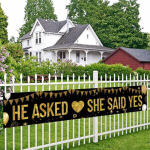 Engagement Party Decorations Black and Gold He Asked She Said Yes Decorations Sign Wedding Engagement Banner