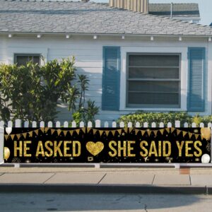 Engagement Party Decorations Black and Gold He Asked She Said Yes Decorations Sign Wedding Engagement Banner