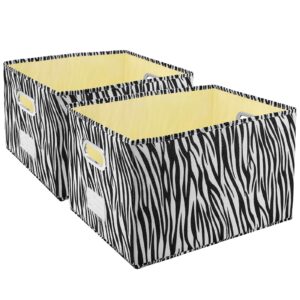 fassave foldable storage bins with pp plastic board, 2 packs fabric storage container basket cube with handles for office, bedroom, closet (large-2 pack, zebra)