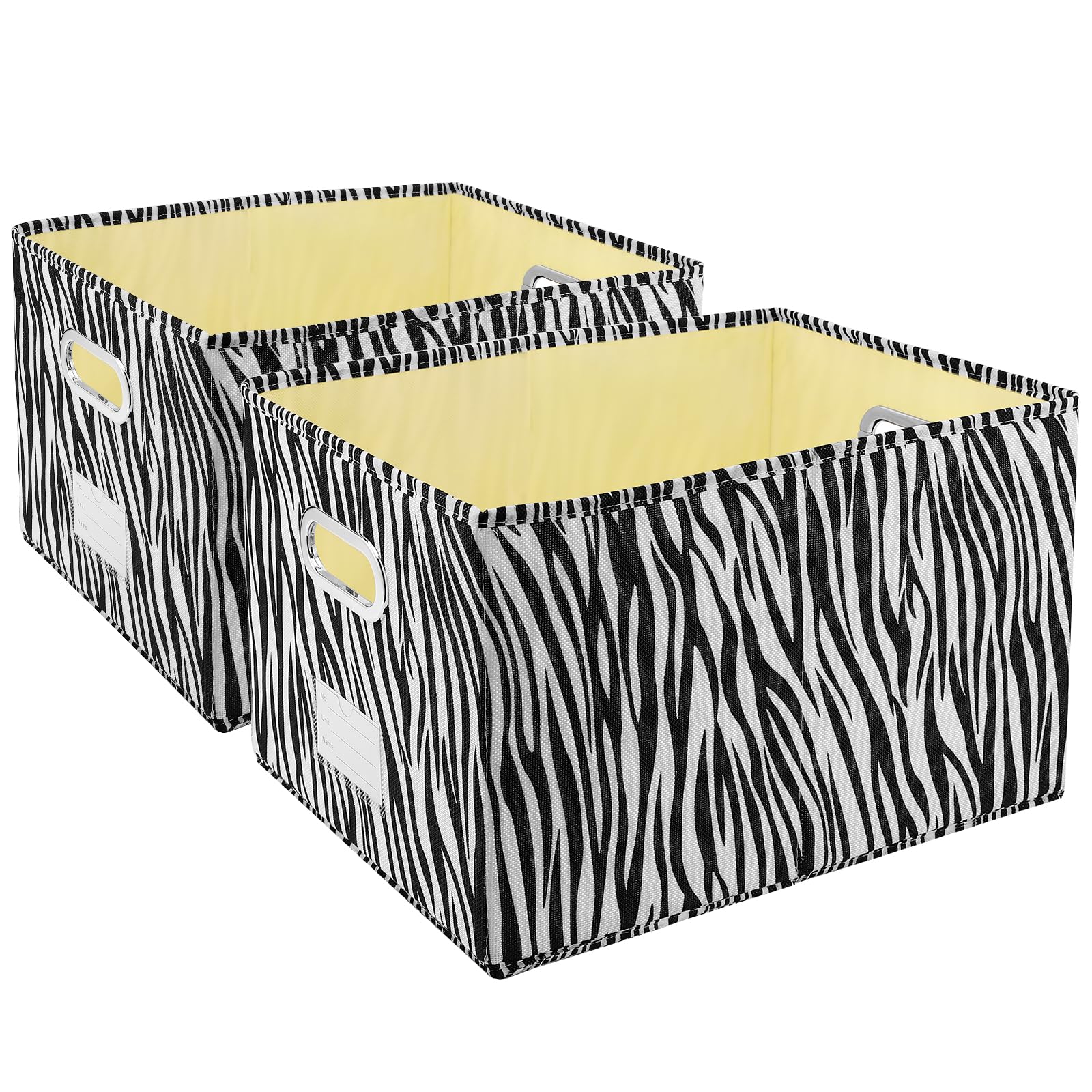 Fassave Foldable Storage Bins with PP Plastic Board, 2 Packs Fabric Storage Container Basket Cube with Handles for Office, Bedroom, Closet (Large-2 Pack, Zebra)