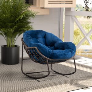 szlizccc patio rocking chairs, patio oversized egg rocking chair,indoor & outdoor upholstered papasan chairs, modern lounge chair for balcony,living room patio, front porch, garden (navy blue)