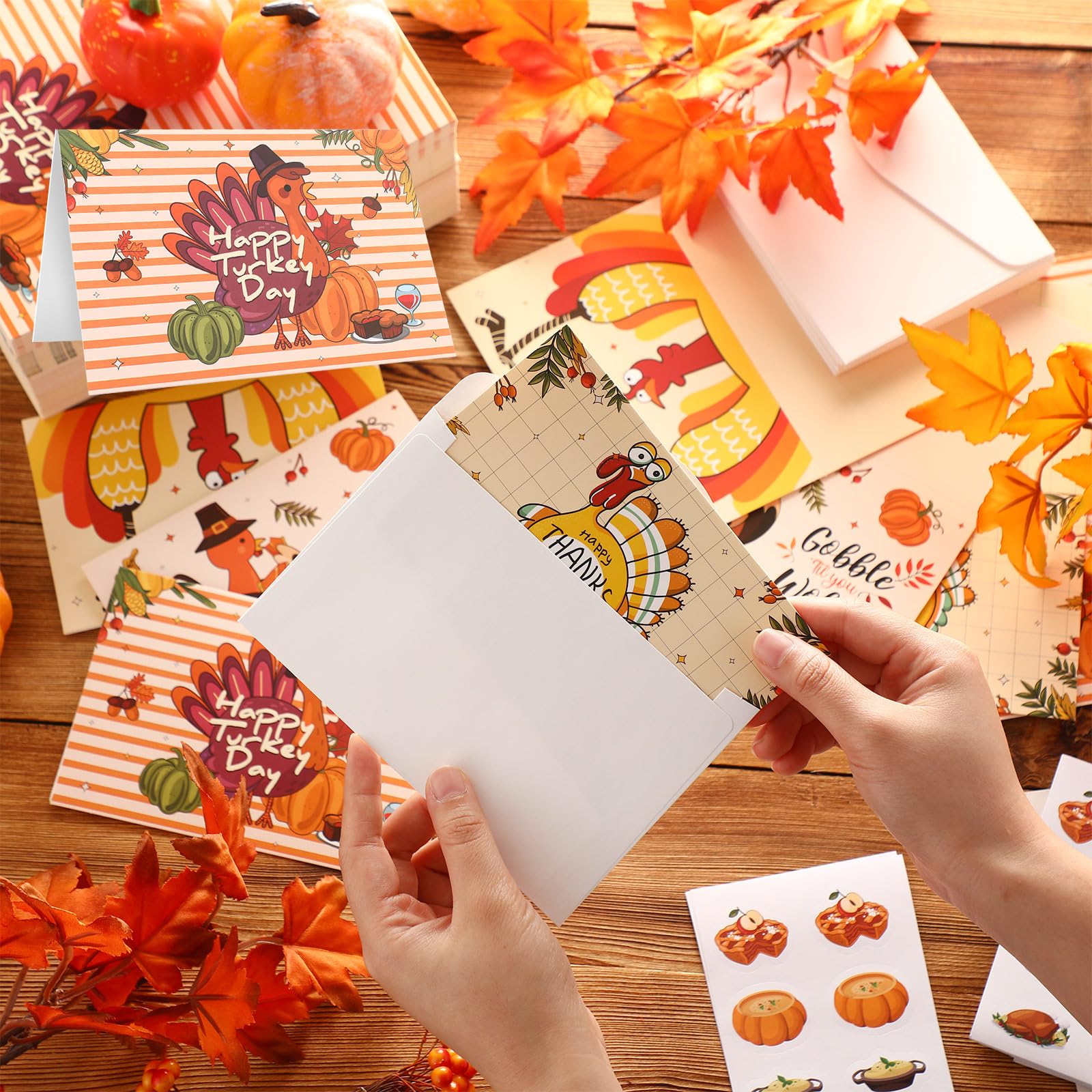 Fulmoon 240 Sets Funny Thanksgiving Greeting Cards Bulk Silly Turkey Gobble Thanksgiving Cards Assortment 4 x 6 Inch Thankful Fall Holiday Card with Envelopes and Stickers for Family Harvest Party