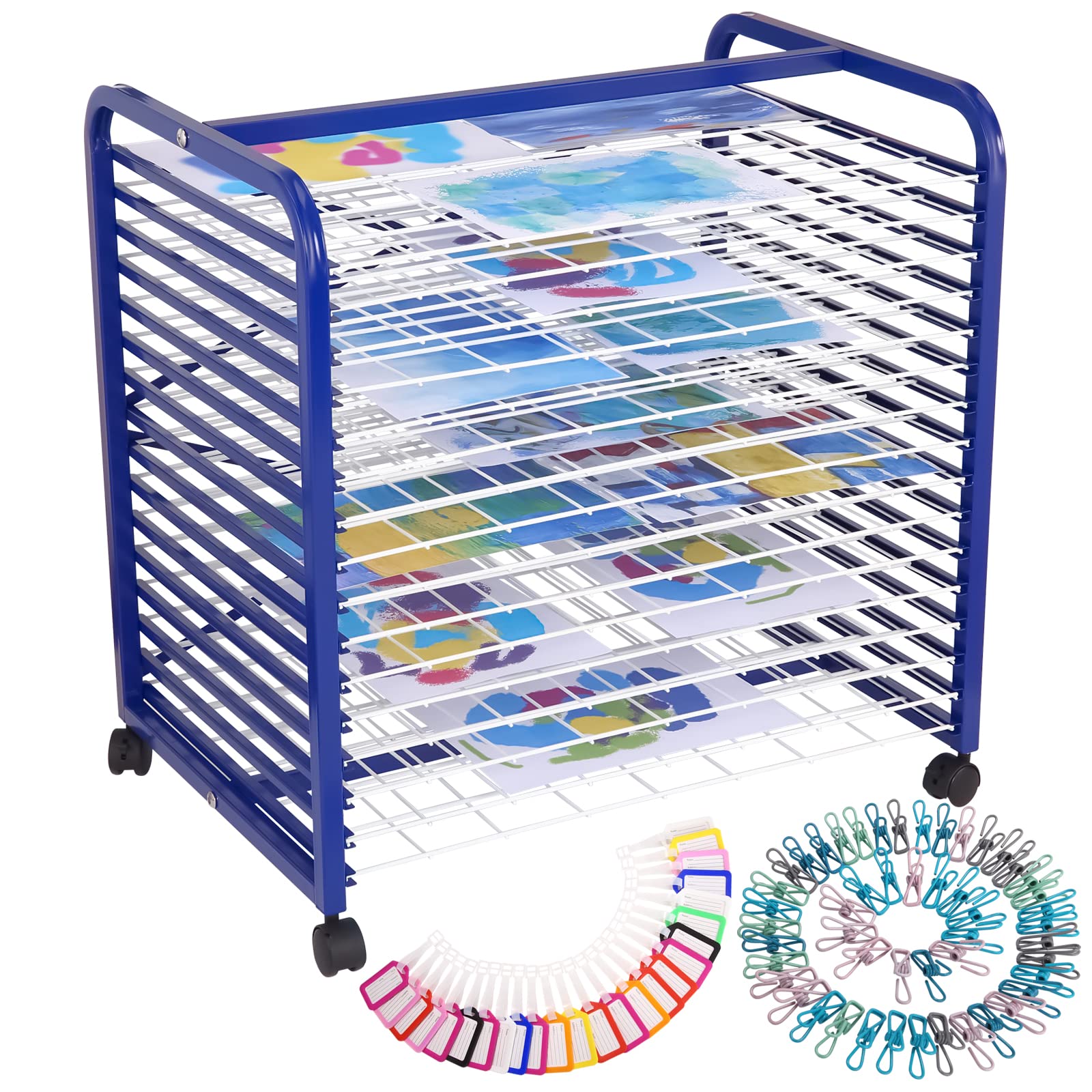 Garvee Art Drying Rack 16 Removable Shelves, Mobile Paint Drying Rack with Four Lockable Wheels, Ideal for Schools and Art Studios,18" D x 26" W x 26" H