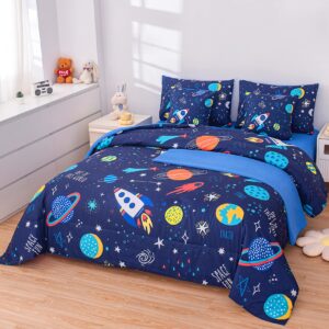 Kids Bedding Sets for Boys Girls Space Bedding,Galaxy Bedding Full Size,Kids Comforter Sets Boys 7pieces,Full Size Bedding Sets with Comforter and Sheets