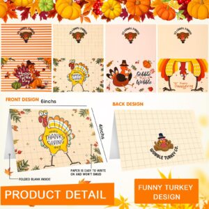 Fulmoon 240 Sets Funny Thanksgiving Greeting Cards Bulk Silly Turkey Gobble Thanksgiving Cards Assortment 4 x 6 Inch Thankful Fall Holiday Card with Envelopes and Stickers for Family Harvest Party