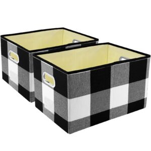 fassave foldable storage bins with pp plastic board, 2 packs fabric storage container basket cube with handles for office, bedroom, closet (small-2 pack, black&white grid)