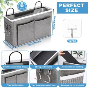 6 Pcs Wall Hanging Storage Bag Wall Hanging Organizer Bag with Hooks Closet Hanging Wall Basket with Pocket Linen Cotton Wall Organizer for Bedroom Bathroom Dormitory, 11.4 x 7.5 x 4''(Pure)