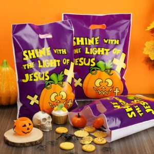 72 Pcs Halloween Christian Pumpkin Plastic Bags 12 x 17 Inch Halloween Treat Bags with Handle Halloween Goody Gift Bags for Trick or Treat Bags Halloween Party Favor