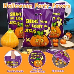 72 Pcs Halloween Christian Pumpkin Plastic Bags 12 x 17 Inch Halloween Treat Bags with Handle Halloween Goody Gift Bags for Trick or Treat Bags Halloween Party Favor