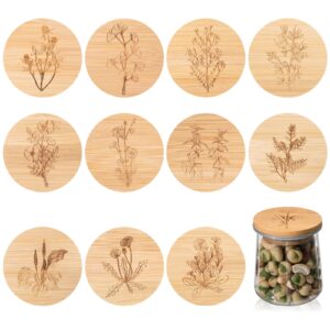 12 pieces yogurt jar lids inspirational yogurt bamboo jar lids set flower and herb wooden lids with silicone sealing compatible with oui yogurt jars, brave happy kind plant (flower and herb)