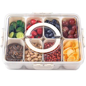 shopwithgreen divided serving tray with lid and handle, portable snackle box charcuterie container for party, veggies, snack, fruit, nuts, candy, veggie tray snack box for entertaining, picnic