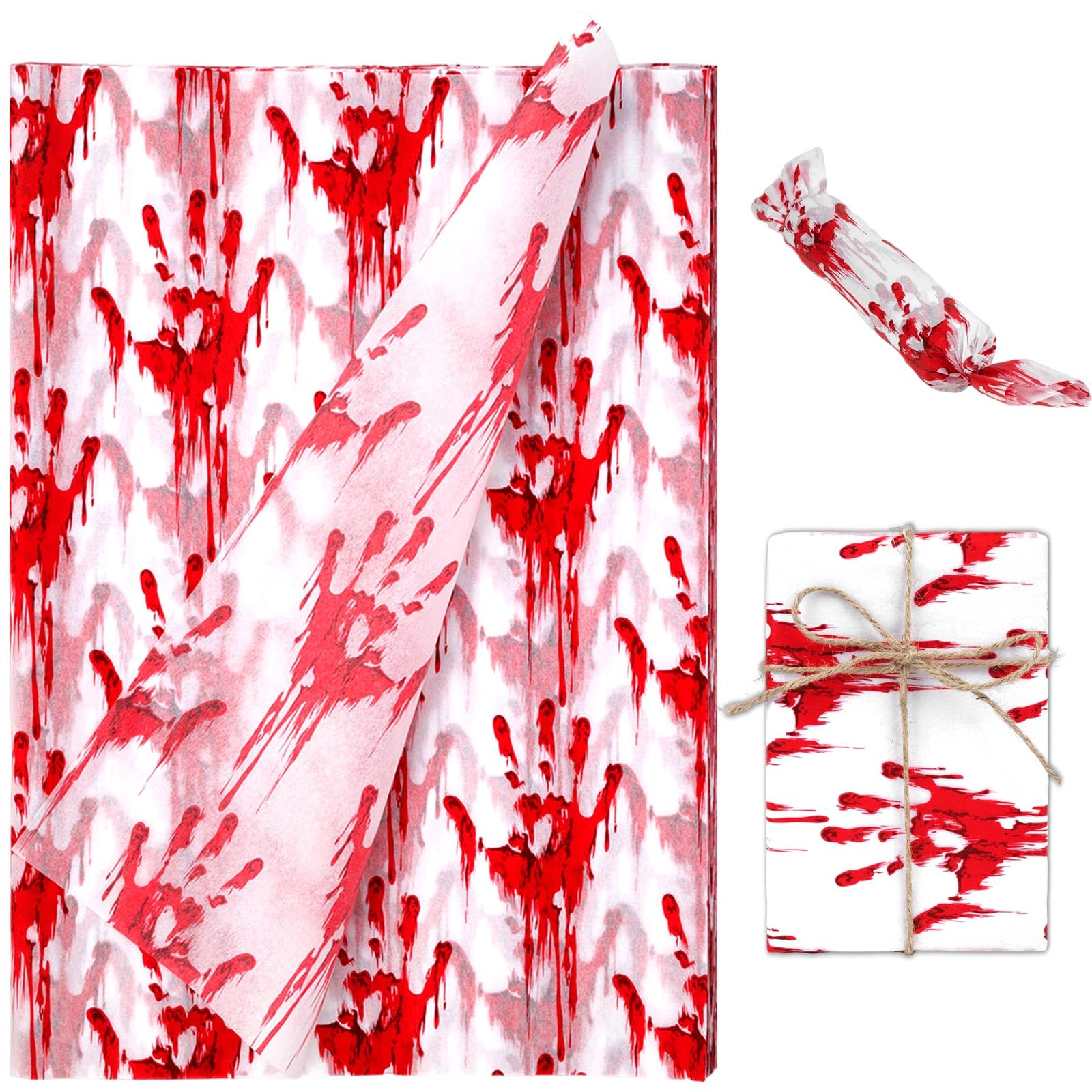 100 Sheets 20 * 14 Inches Horror Bloodstain Pattern Tissue Paper for Gift Bags, Halloween Tissue Paper for Gift Wrapping for Halloween Party DIY Craft