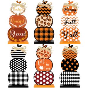 barydat 6 pcs thanksgiving table decor sign stacked pumpkins wooden pumpkins stacked thanksgiving tiered tray decor fall decorations for home farmhouse harvest mantel party