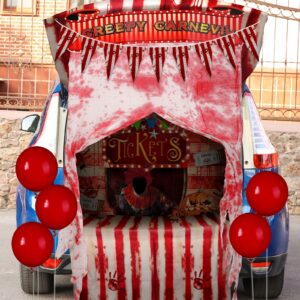 preboun 9 pcs halloween trunk or treat car decorations clown backdrop zombie tablecover tablecloth 5 balloons striped pennant banner bloody splatter doorway curtain creepy carnival props for garage