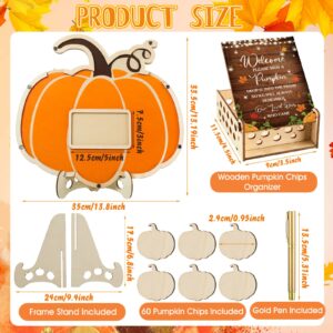 63 Pcs Pumpkin Baby Shower Guest Book Alternatives Set Fall Baby Shower Guestbook with Photo Frame Baby Sonogram Frame Keepsake 60 Wood Pumpkin Slices, Rustic Guest Book Alternative for Birthday