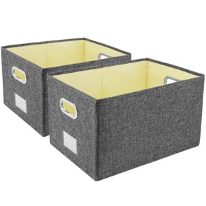 fassave foldable storage bins with pp plastic board, 2 packs fabric storage container basket cube with handles for office, bedroom, closet (medium-2 pack, gray)