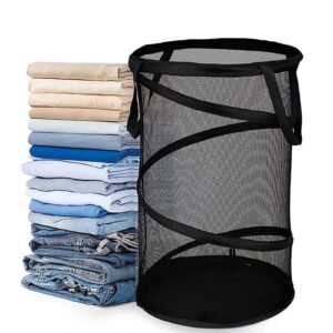 smalibal large fine mesh laundry basket, with handles laundry hamper, foldable lightweight basket, collapsible laundry bag, durable clothing storage, freestanding tall clothes hamper black