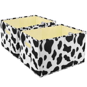 fassave foldable storage bins with pp plastic board, 2 packs fabric storage container basket cube with handles for office, bedroom, closet (small-2 pack, cow)