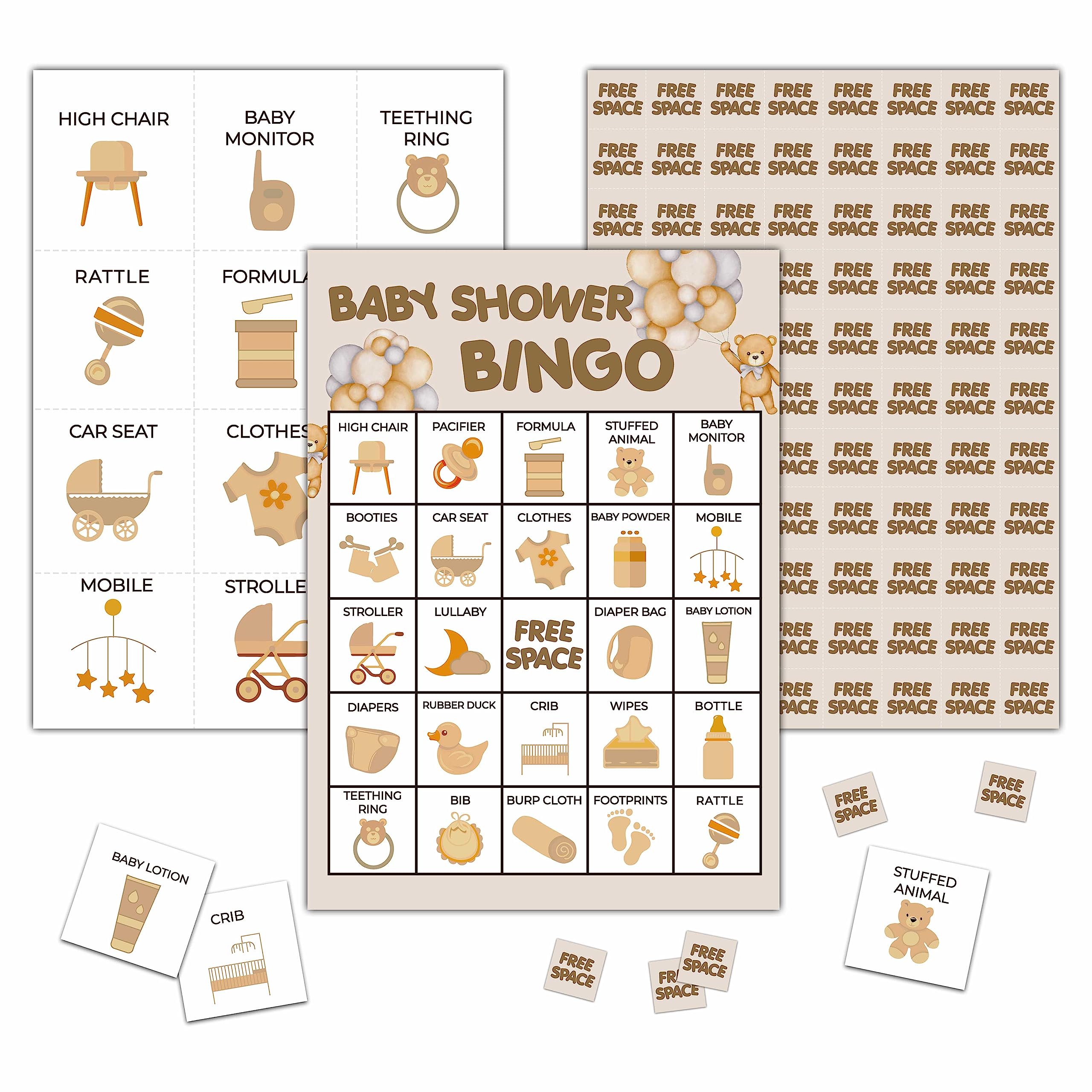 Bear Balloon Baby Shower Bingo Game - We Can Bearly Wait Baby Sower Bingo Card - 24 Players Bingo Game Set Indoor Outdoor Activities - Baby Shower Party, Gender Reveal Party Favors Supplies -A03