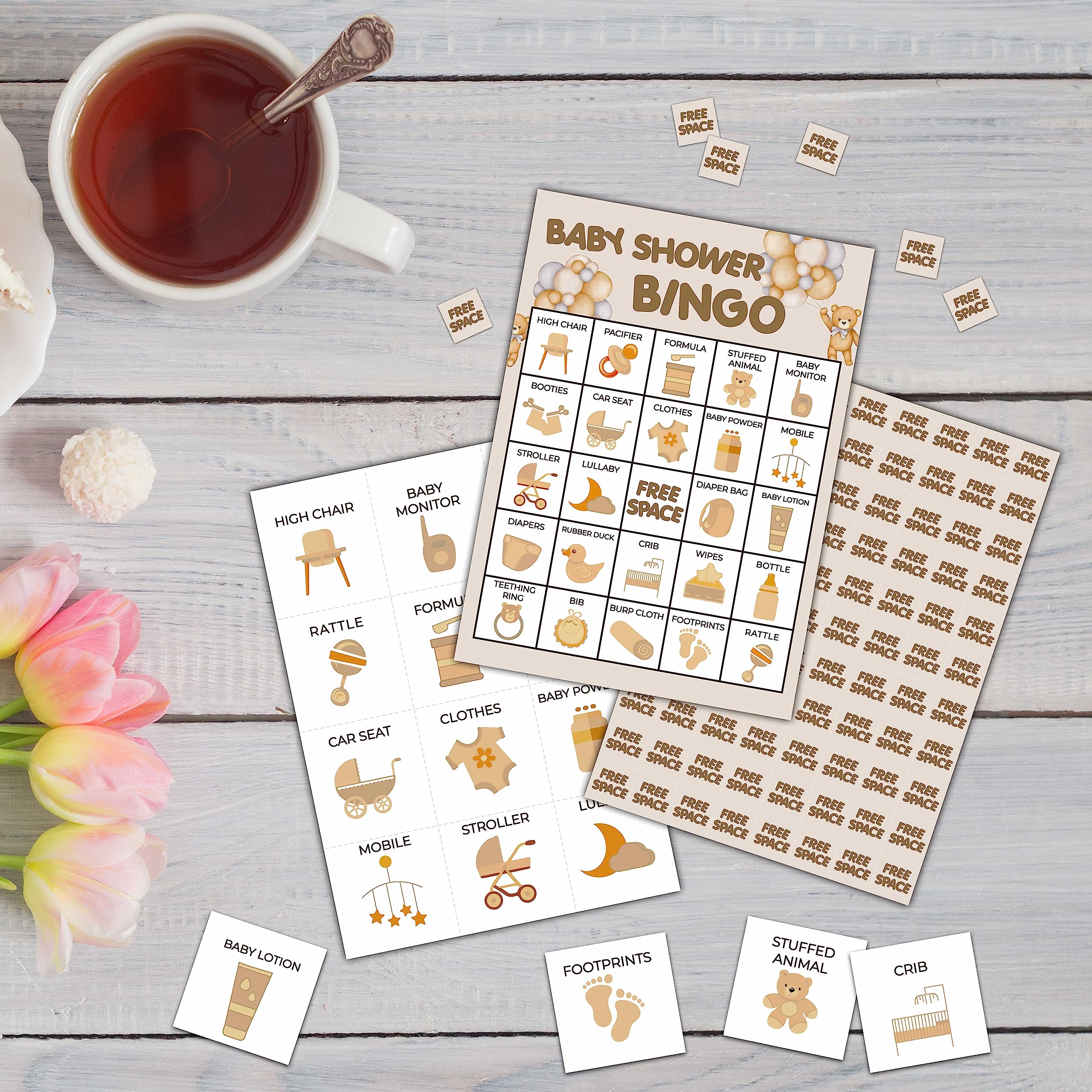 Bear Balloon Baby Shower Bingo Game - We Can Bearly Wait Baby Sower Bingo Card - 24 Players Bingo Game Set Indoor Outdoor Activities - Baby Shower Party, Gender Reveal Party Favors Supplies -A03