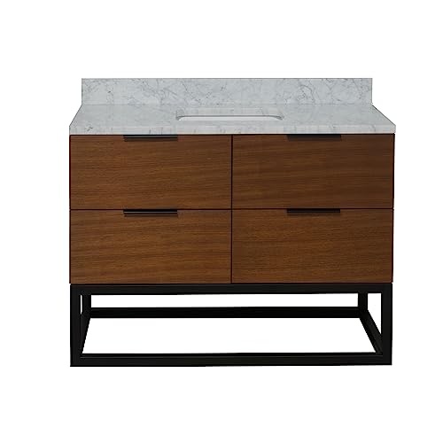 Kitchen Bath Collection Mia 48-inch Bathroom Vanity (Carrara/Walnut): Includes Walnut Cabinet with Authentic Italian Carrara Marble Countertop and White Ceramic Sink