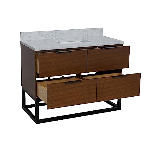 Kitchen Bath Collection Mia 48-inch Bathroom Vanity (Carrara/Walnut): Includes Walnut Cabinet with Authentic Italian Carrara Marble Countertop and White Ceramic Sink