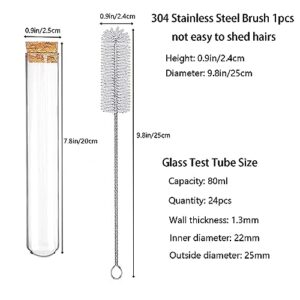 BKMAMLAB Glass Test Tube Set 24pcs 80ml Glass Test Tubes 25 x 200mm with Cork Stoppers and 1pcs 24 Holes Plastic Tubes Rack for Test Lab Tubes