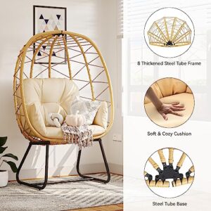 YITAHOME Egg Chair with Stand Outdoor Indoor Egg Lounge Chair with Cushion Wicker Chair PE Rattan Chair Included for Patio, Garden, Backyard, Porch, Beige