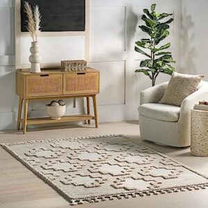 nuloom polina geometric high-low tasseled area rug, 4x6, beige