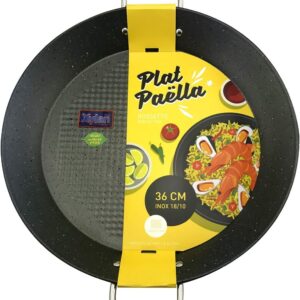 ACTIV CUISINE Paella Pan, 14 Inch Stainless Steel Paella Pan, Non-stick Coating, Seafood and Meat for 6 Servings, Cooking Pan Suitable for All Cooktops Including Induction, 36 CM