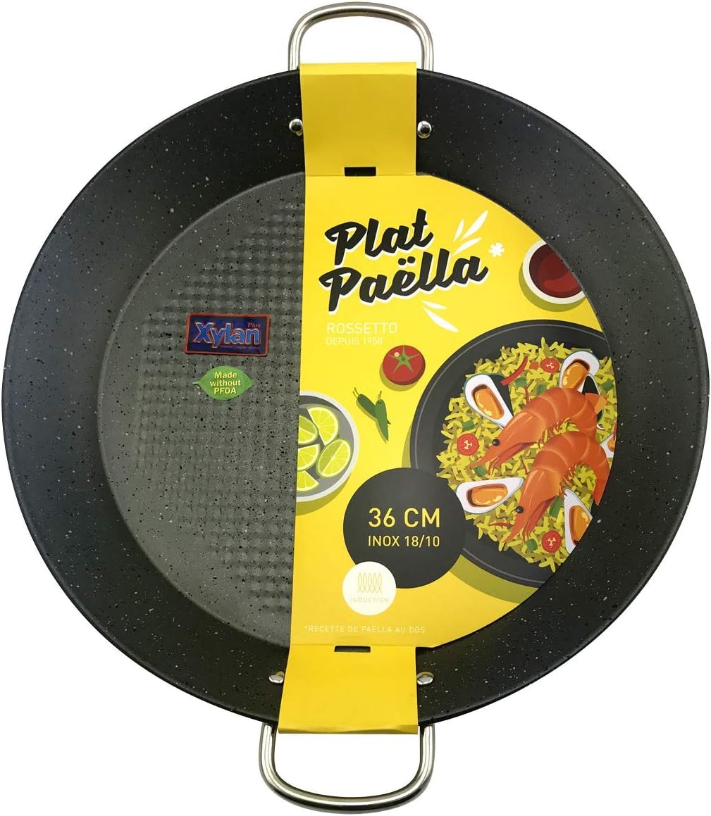 ACTIV CUISINE Paella Pan, 14 Inch Stainless Steel Paella Pan, Non-stick Coating, Seafood and Meat for 6 Servings, Cooking Pan Suitable for All Cooktops Including Induction, 36 CM