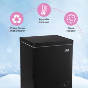 KRIB BLING 3.5 cu.ft Adjustable Thermostat Chest Freezer with Removable Storage Basket for House Kitchen Garage Basement Black