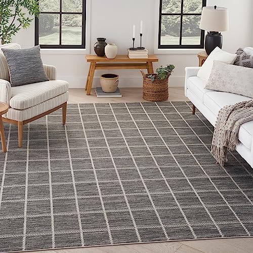 Nourison Serenity Home Contemporary Grey Ivory 7'10" x 9'10" Area -rug, Easy -cleaning, Non Shedding, Bed Room, Living Room, Dining Room, Backyard, Deck, Patio (8x10)