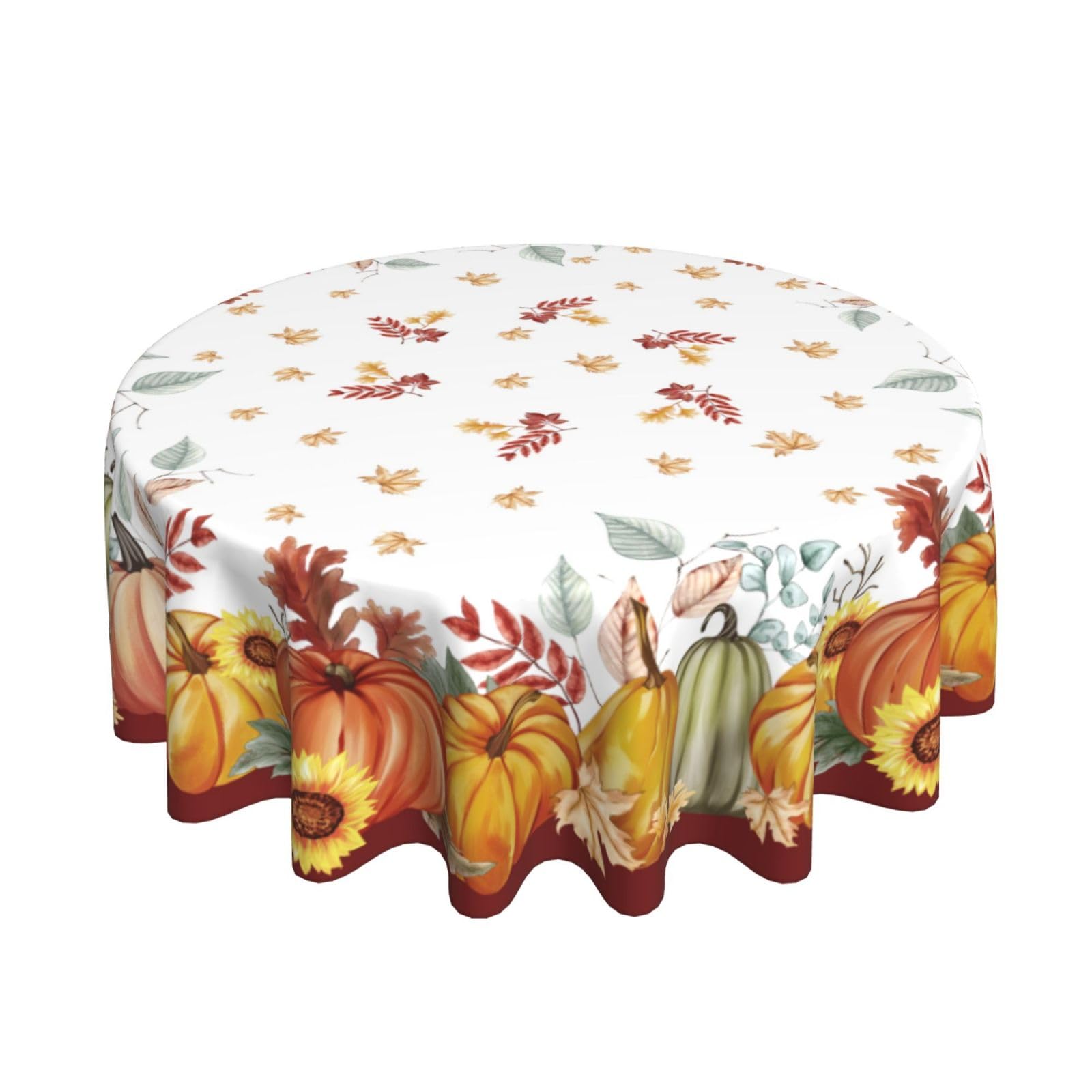 XUIUAN Fall Round Tablecloth Pumpkin Thanksgiving Dinner Table Decoration Autumn Leaves Print Harvest-Festival Seasonal Dining Table Cover Party Decor (60" x 60" Round)