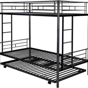 DaiNNCN Twin Over Twin Bunk Bed with Trundle,Can Be Divided Into 3 Bed Metal Heavy Duty for Kids Boys Girls Adults-Black