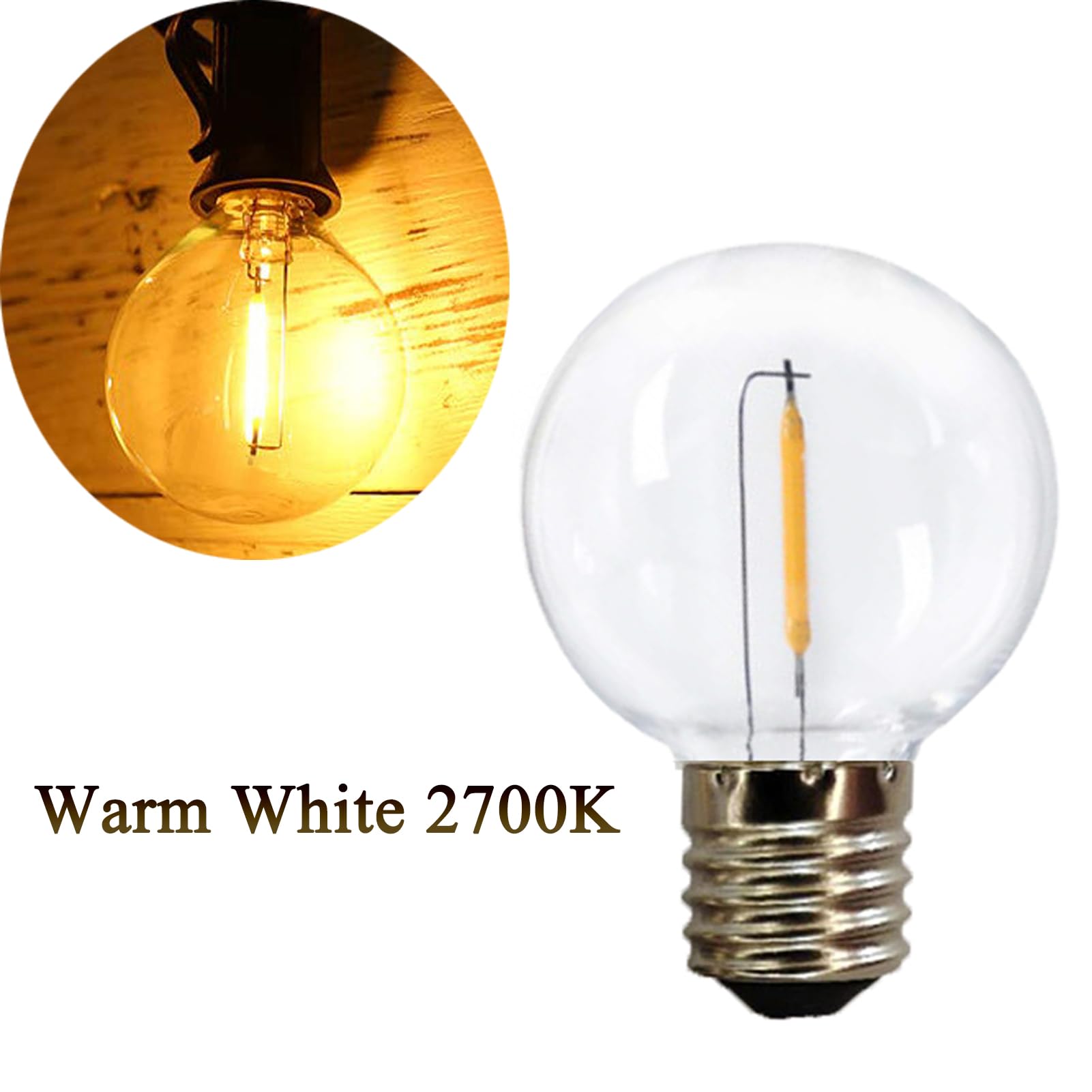 G40 Globe Replacement Bulbs C9/E17 Intermediate Base 1W G40 Shatterproof Waterproof Clear Plastic LED Filament Bulb Warm White 2700K Outdoor String Replacement Light for Yard Garden Patio(15 Pack)