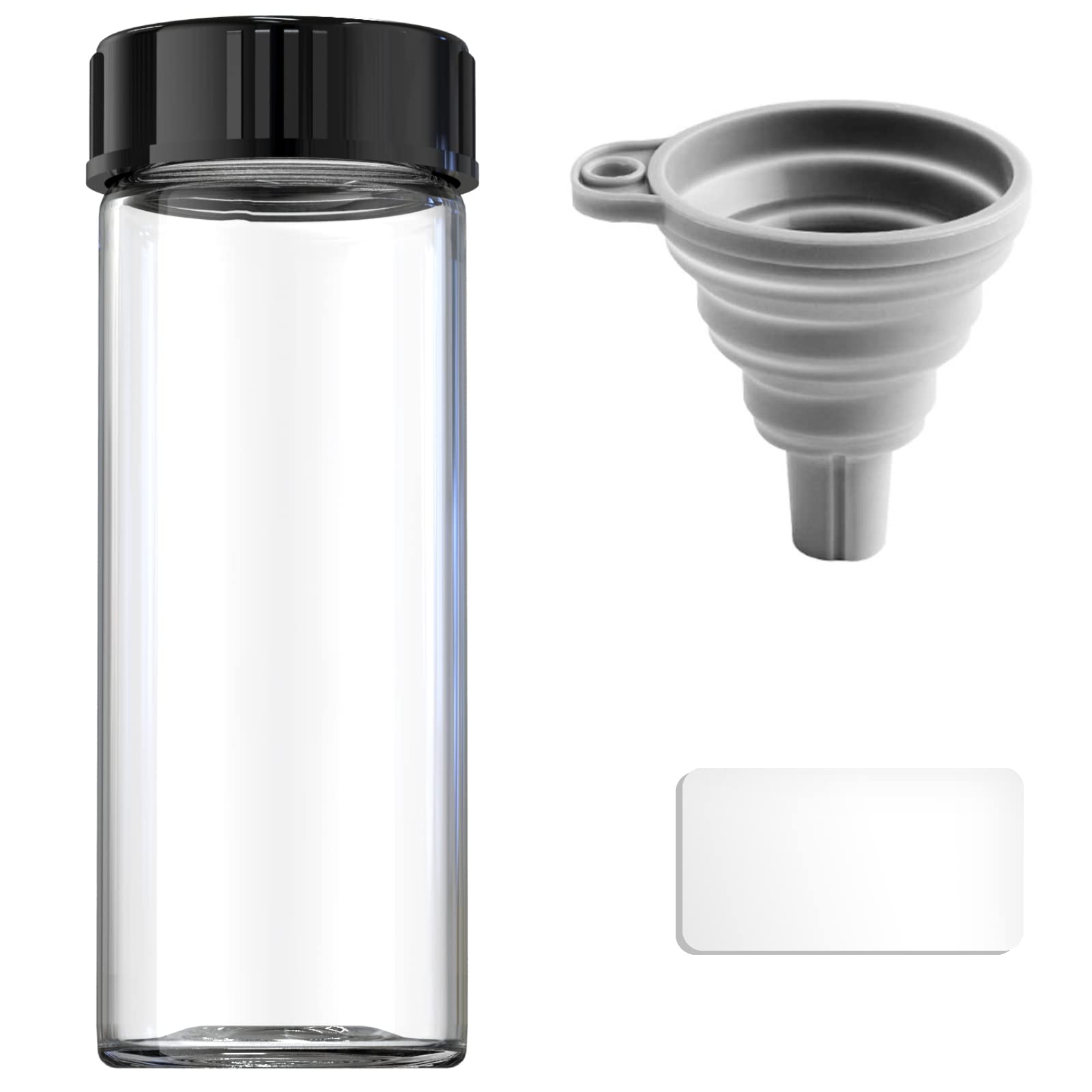 Glass Sample Vials,Wide Mouth Glass Bottle Boro 3.3 with Black Cap for laboratory,reagents bottle,leaf teas, spices,herbs, medication,paint,DIY Craft vials with sticker & Funnel (30mm 40ml 4pcs)