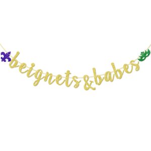 beignets & babes banner, nola bachelorette party decorations, new orleans bachelorette decorations, pre-strung supplies for beignets and besties, bridal showers, gold glitter