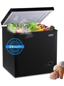 chest freezer krib bling 5.0 cu.ft mini adjustable 7 thermostat compact deep freezer top door low noise with removable basket black