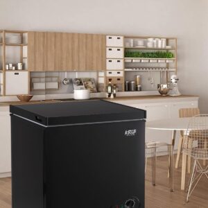 Chest Freezer KRIB BLING 5.0 cu.ft Mini Adjustable 7 Thermostat Compact Deep Freezer Top Door Low Noise with Removable Basket Black