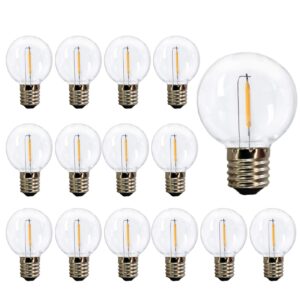 g40 globe replacement bulbs c9/e17 intermediate base 1w g40 shatterproof waterproof clear plastic led filament bulb warm white 2700k outdoor string replacement light for yard garden patio(15 pack)