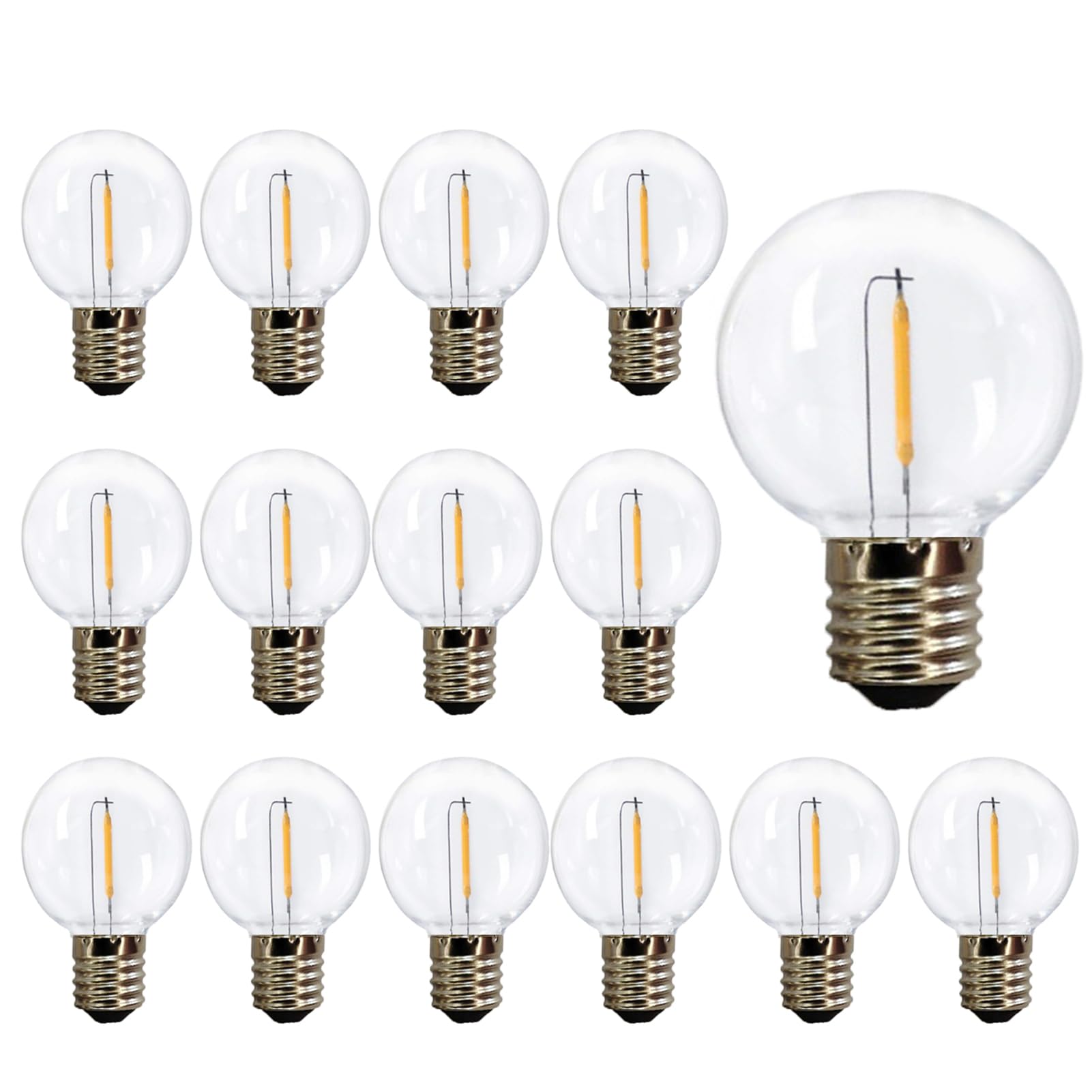 G40 Globe Replacement Bulbs C9/E17 Intermediate Base 1W G40 Shatterproof Waterproof Clear Plastic LED Filament Bulb Warm White 2700K Outdoor String Replacement Light for Yard Garden Patio(15 Pack)