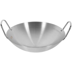 bestonzon 10 inch stainless steel wok, dual handled wok round bottom wok traditional style frying pan cooking pot for kitchen restaurant home, 26cm wok