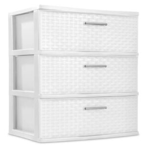 3 drawer wide weave tower,with handle white