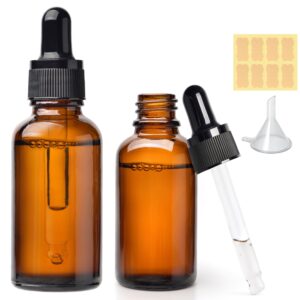 lanbeautify 2 oz glass dropper bottles - 6 pack eye dropper bottles with funnels & labels - 60ml amber glass tincture bottles for essential oils, liquids (2oz-2pcs)